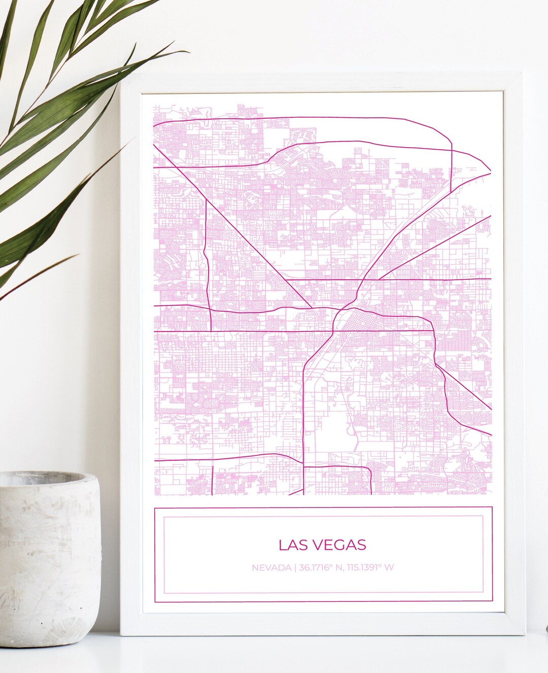 Las Vegas Map, Map of Las Vegas, Pink Las Vegas Map, Las Vegas Poster ...