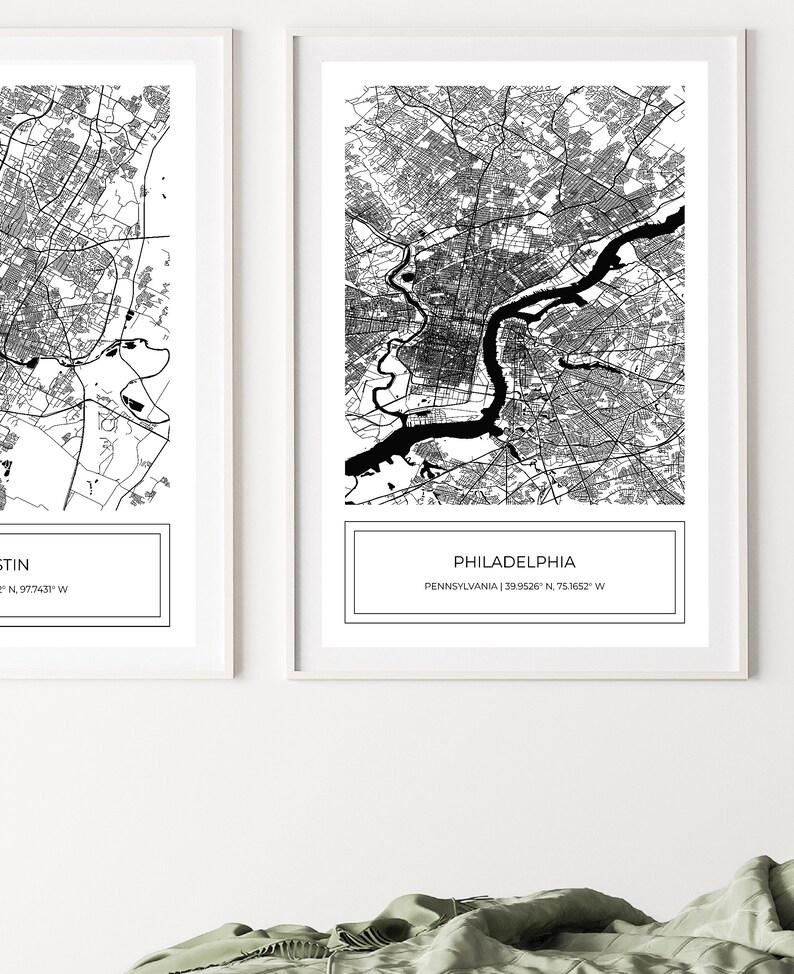 Philadelphia Map, Black White Philadelphia Map, Philadelphia Poster ...