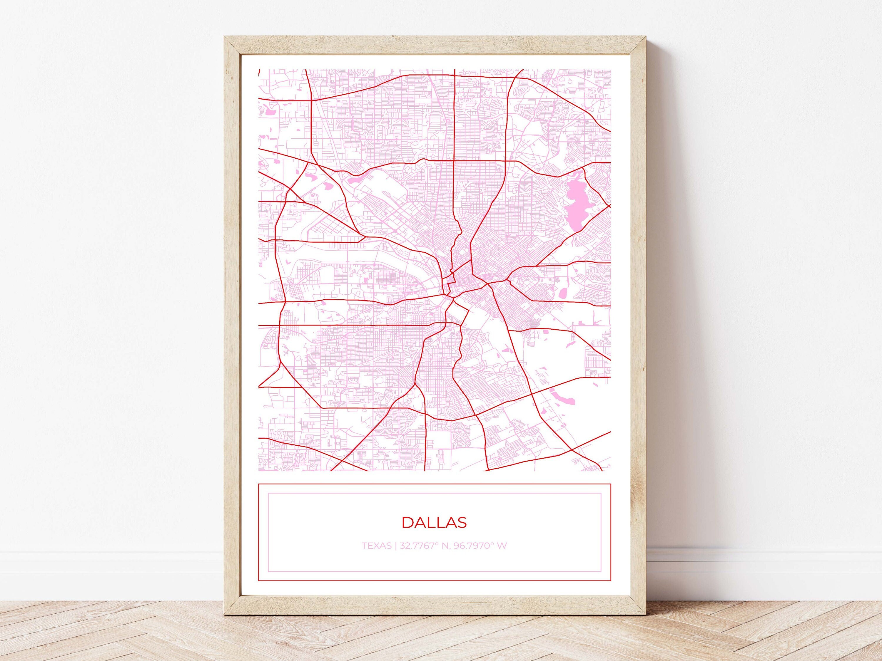 Dallas Map, Map of Dallas, Pink Dallas Map, Dallas Poster, Map of ...