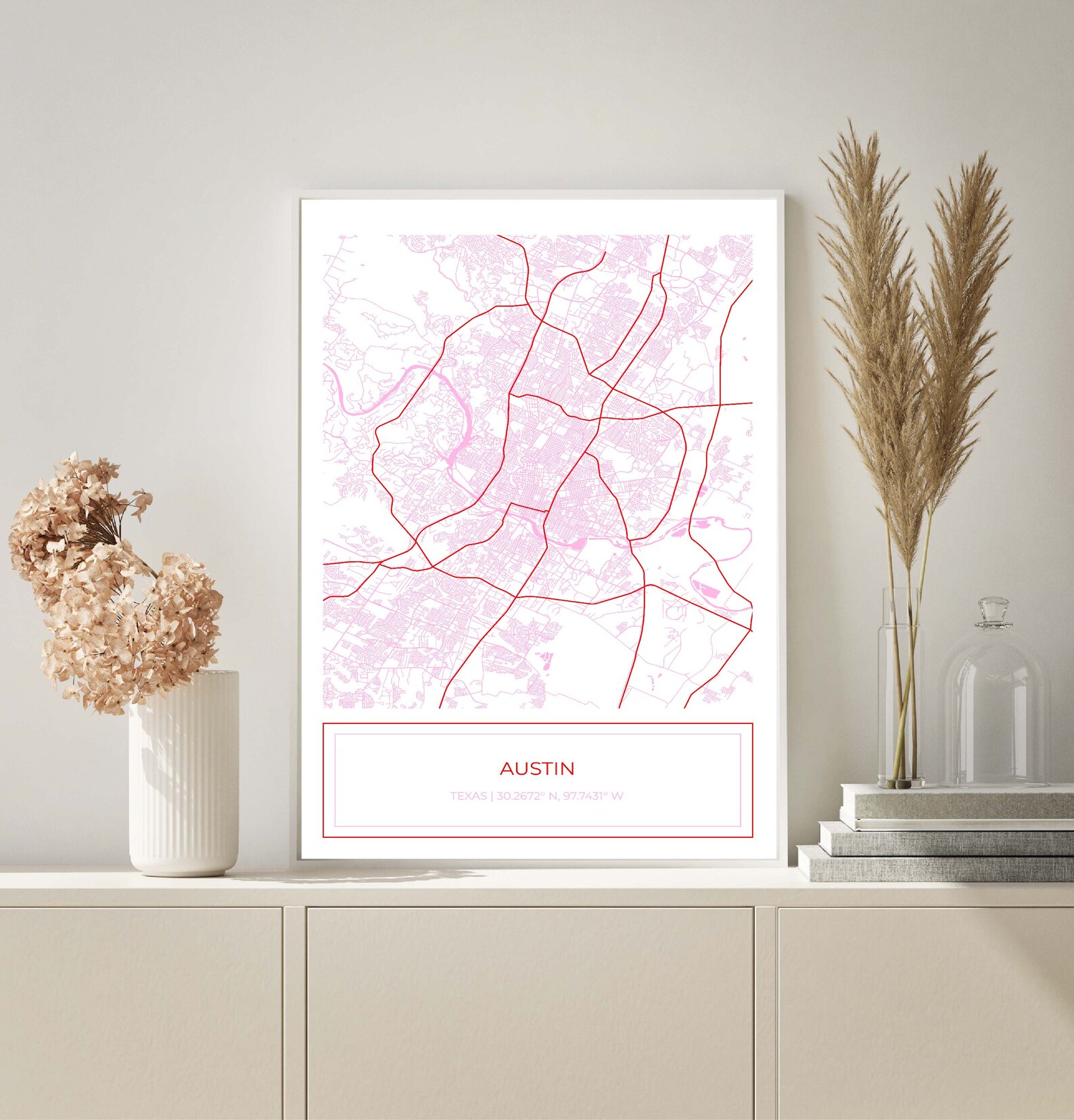 Austin Map, Map of Austin, Pink Austin Map, Austin Poster, Map of ...