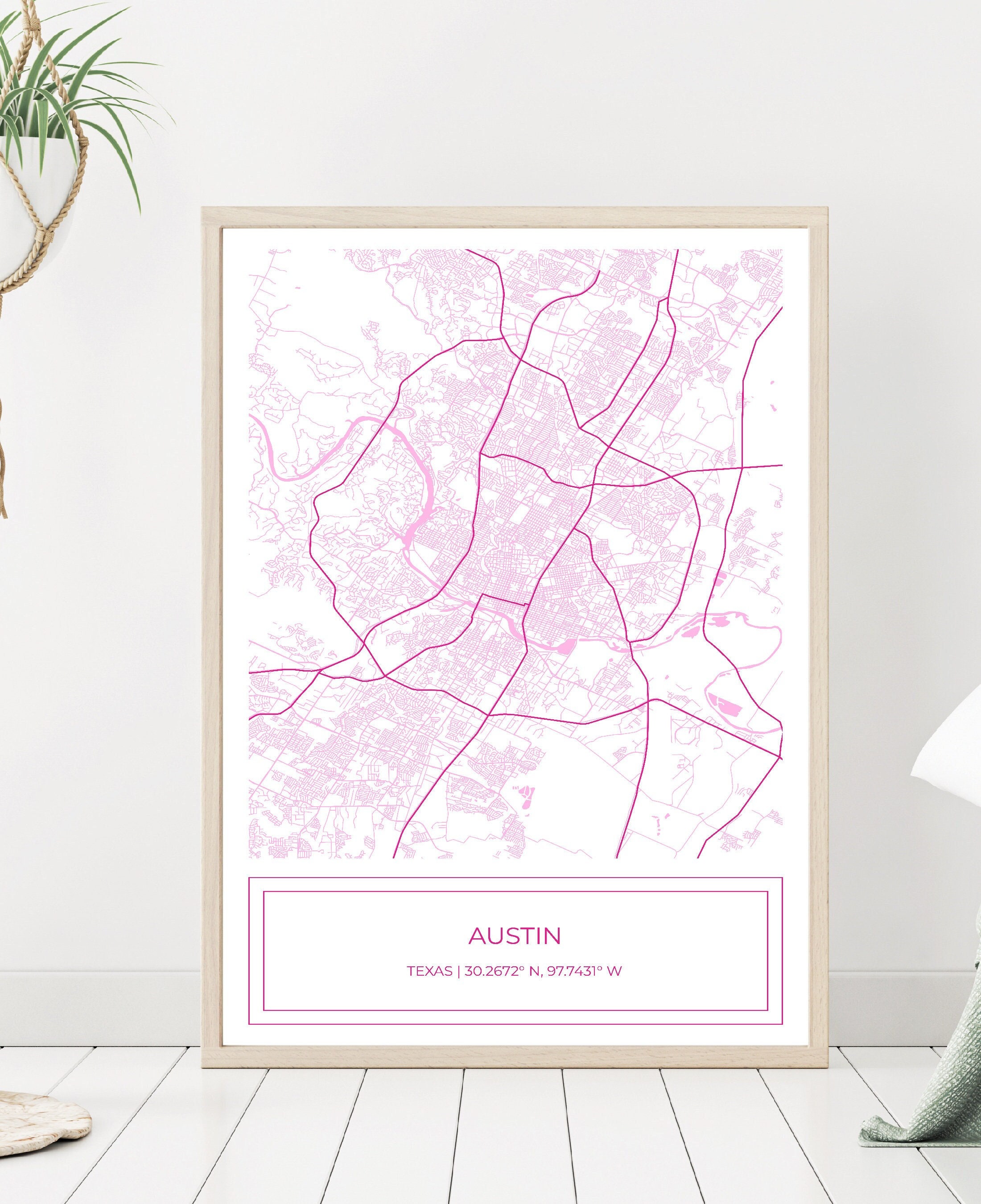 Austin Map, Map of Austin, Pink Austin Map, Austin Poster, Map of ...