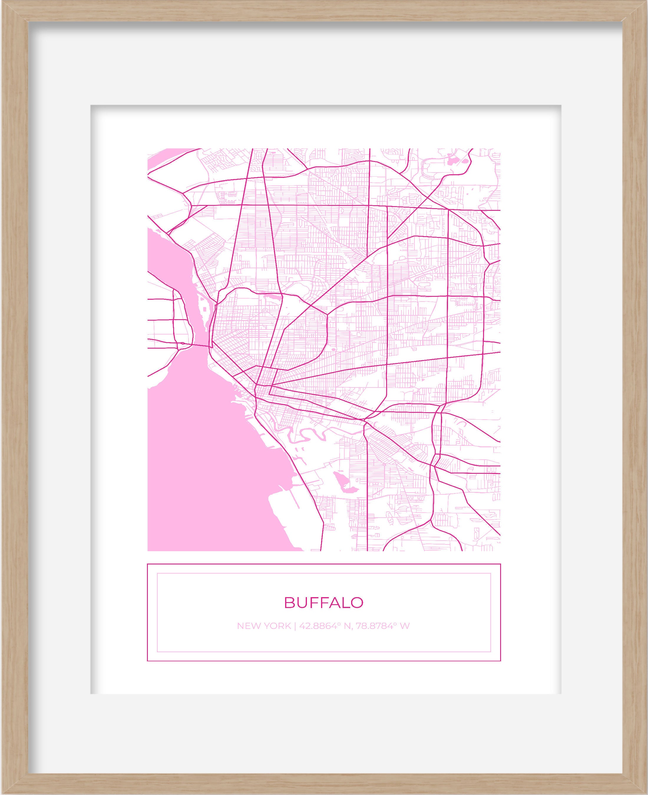 Buffalo Map, Map of Buffalo, Pink Buffalo Map, Buffalo Poster, Buffalo ...