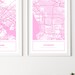 Los Angeles Map, Map of Los Angeles, Pink Los Angeles Map, Poster, City ...