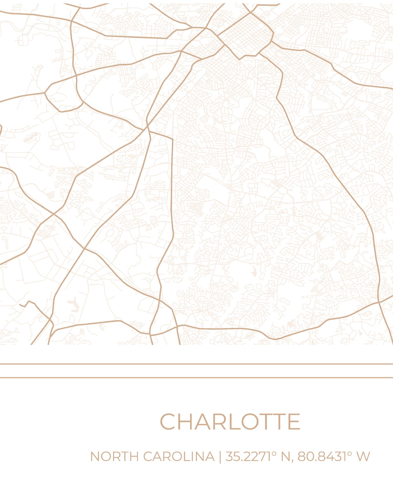 Charlotte Map, Map, Neutral Charlotte Map, Charlotte Poster, Map of ...