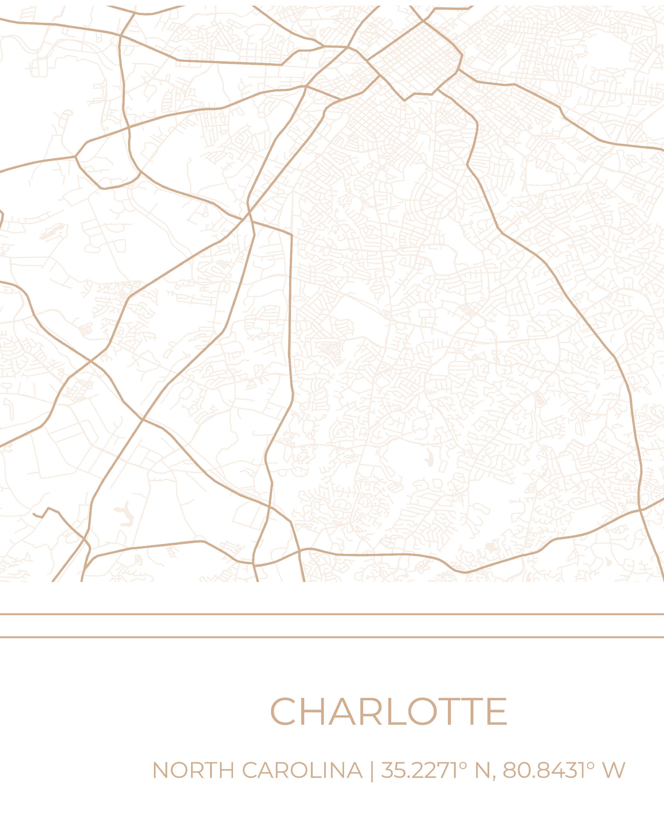 Charlotte Map, Map, Neutral Charlotte Map, Charlotte Poster, Map of ...