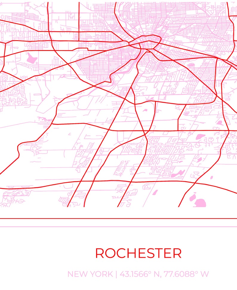 Map of Rochester New York Map, Modern Rochester Map, Modern Map Art ...