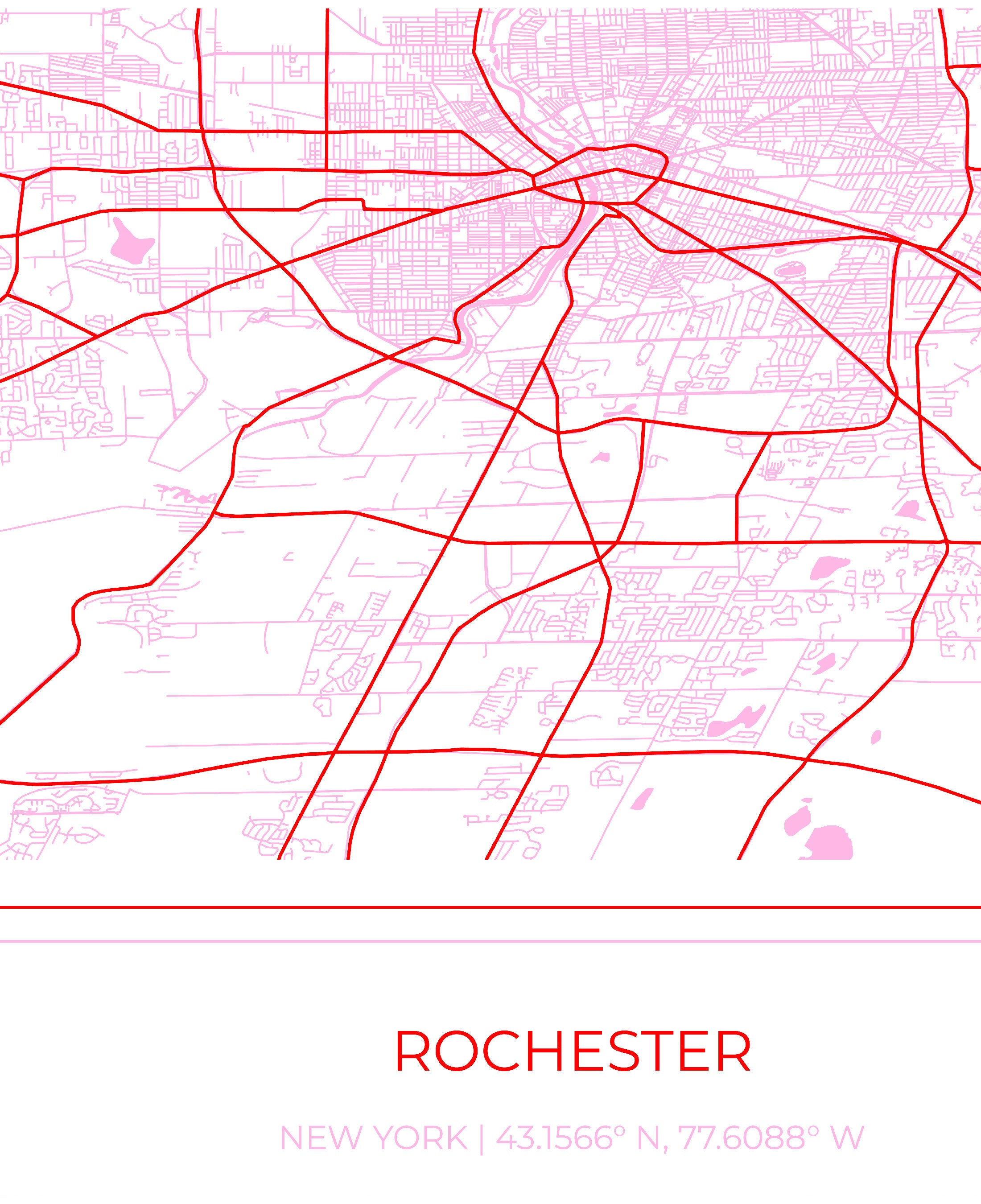 Map of Rochester New York Map, Modern Rochester Map, Modern Map Art ...