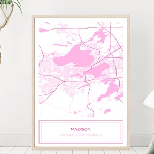 Madison Map, Map of Madison, Pink Madison Map, Madison Poster, Map of ...