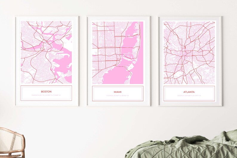 Boston Map, Map of Boston, Pink Boston Map, Boston Poster, Map of ...