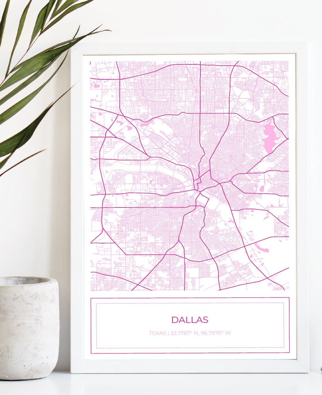 Dallas Map, Map of Dallas, Pink Dallas Map, Dallas Poster, Map of ...
