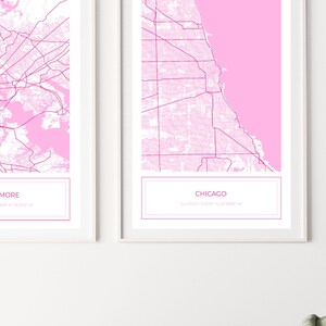 Chicago Map, Map of Chicago, Pink Chicago Map, Chicago Poster, Map of ...