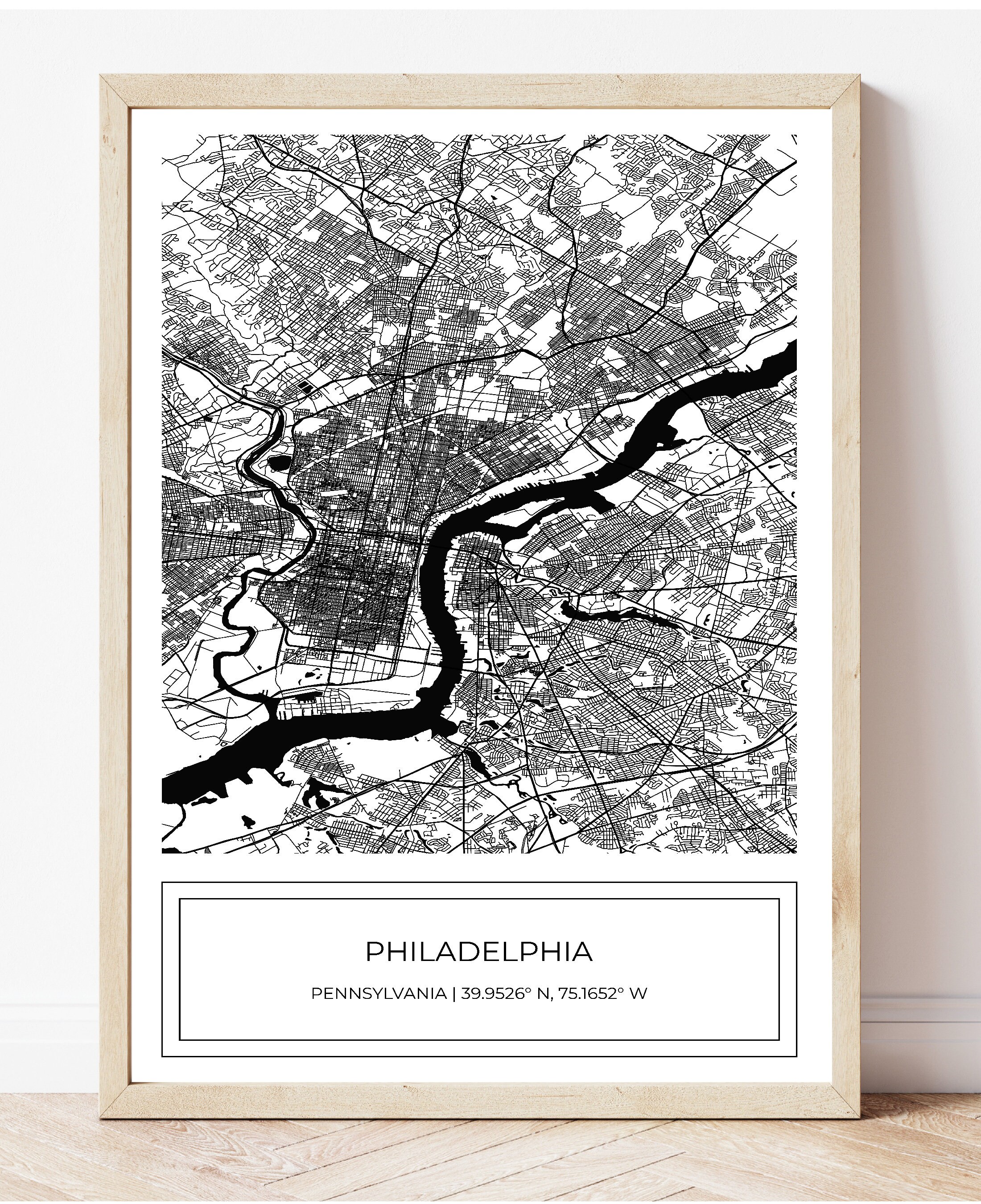 Philadelphia Map, Black White Philadelphia Map, Philadelphia Poster ...