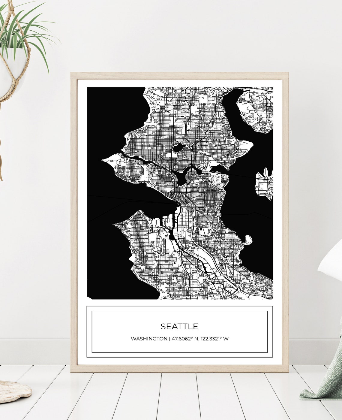 Seattle Map, Minimalist Map, Black Seattle Map, Seattle Poster, Map of ...