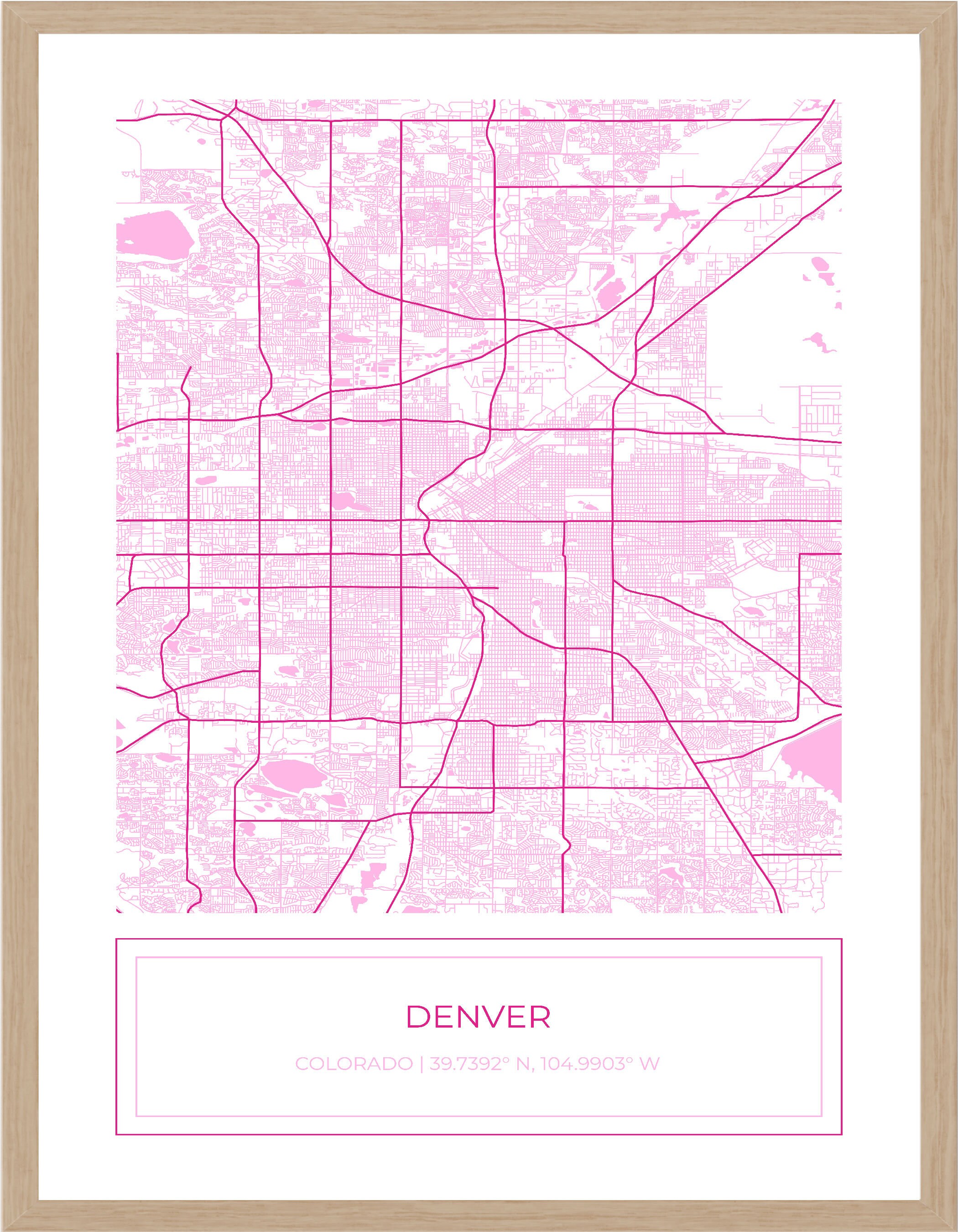 Denver Map, Map of Denver, Pink Denver Map, Denver Poster, Map of ...