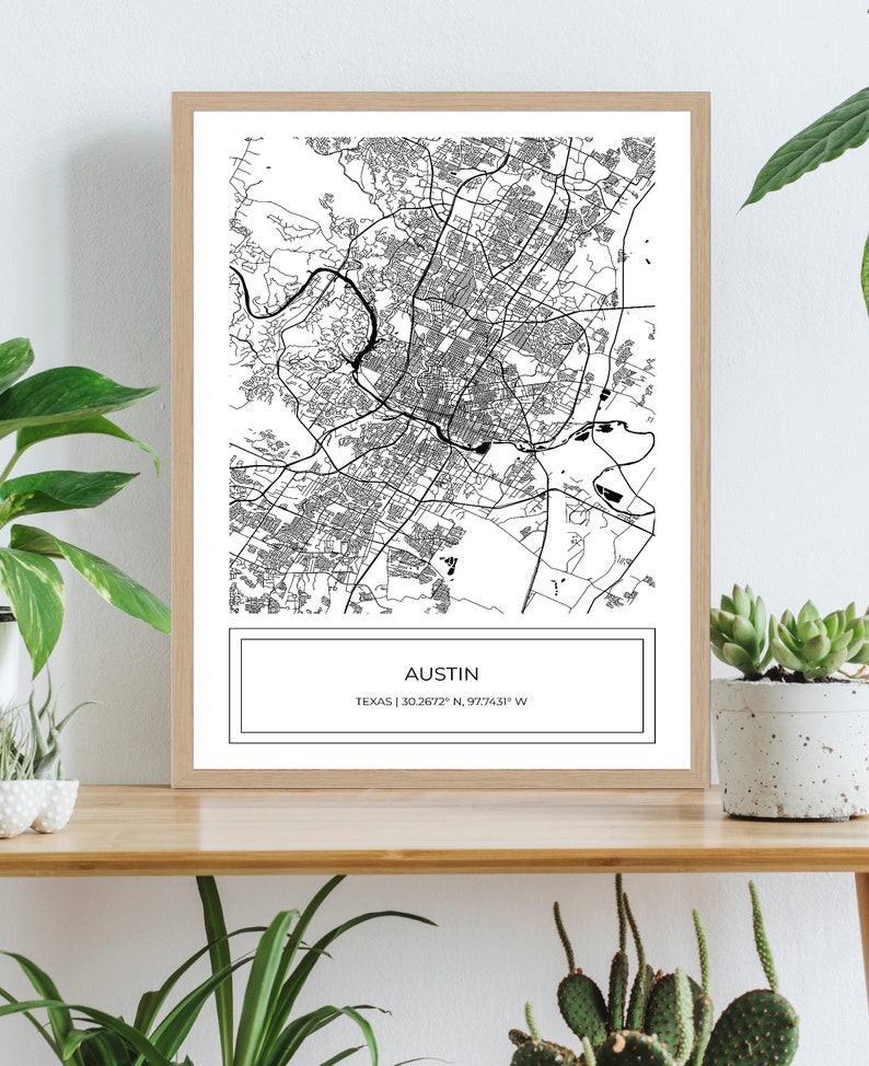 Austin Map, Map of Austin, Black White Austin Map, Austin Poster, City ...