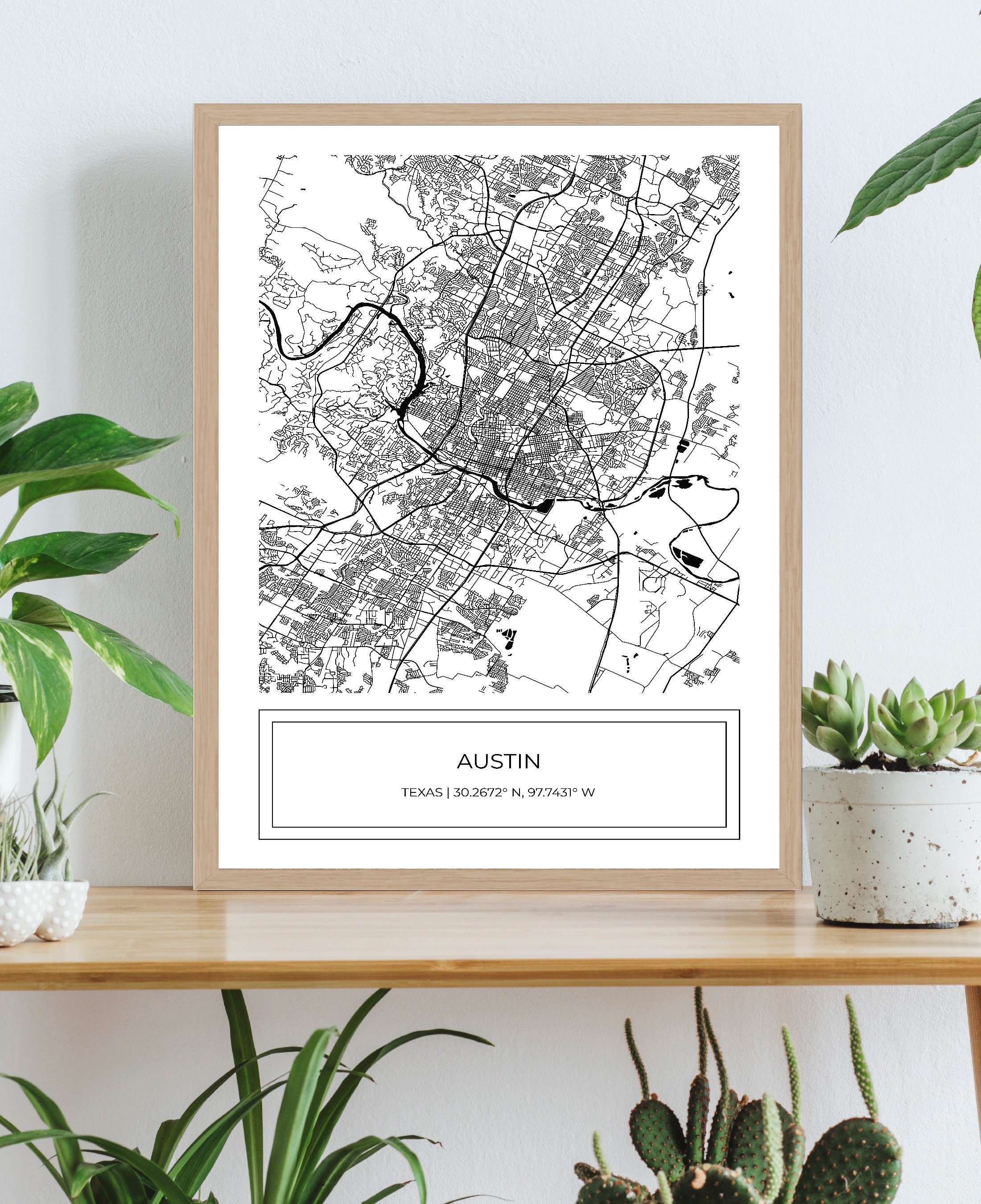 Mapa de Austin, Mapa de Austin, Mapa de Austin blanco negro, Cartel de ...