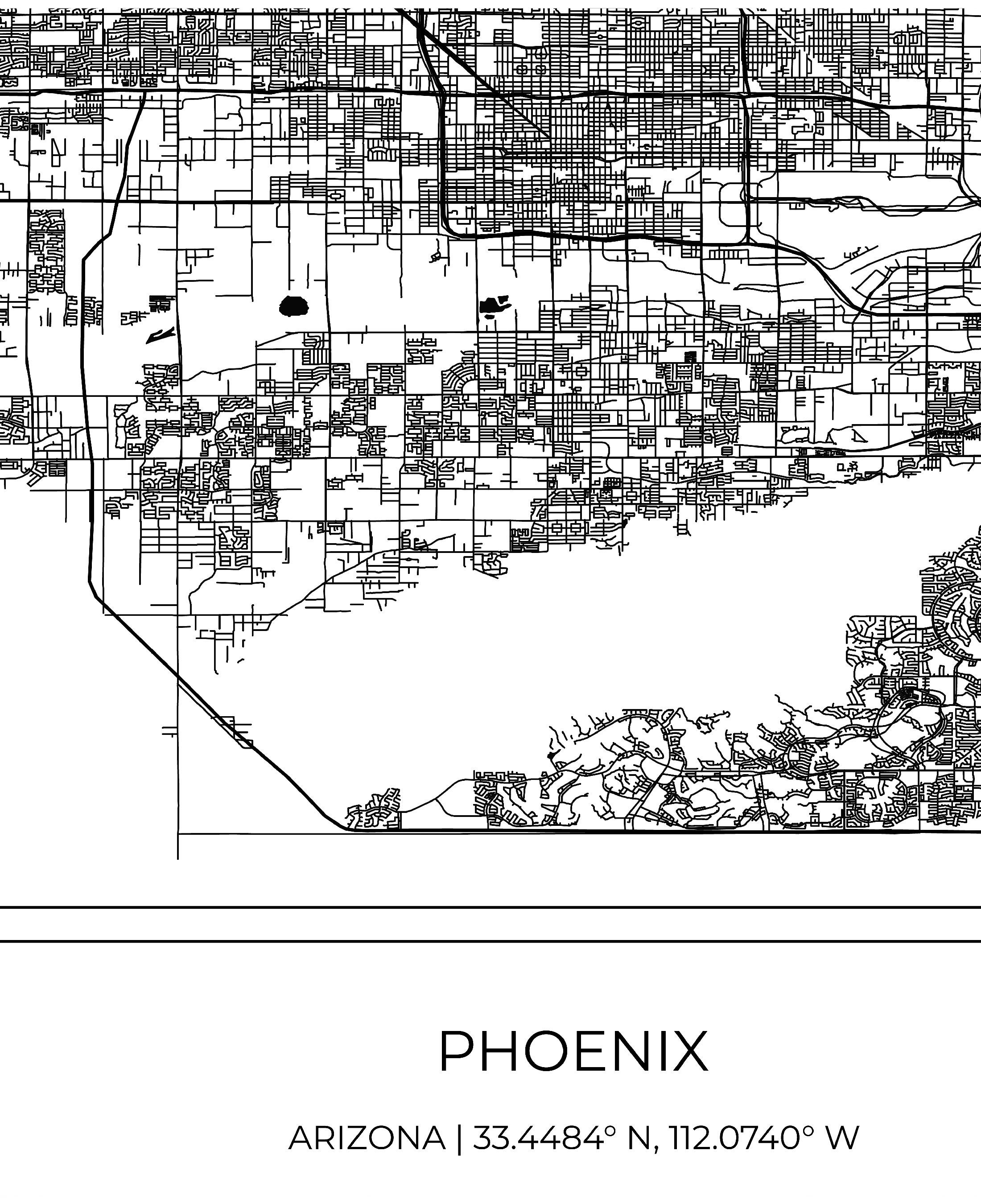 Phoenix Map, Map of Phoenix, Black White Phoenix Map, Phoenix Poster ...