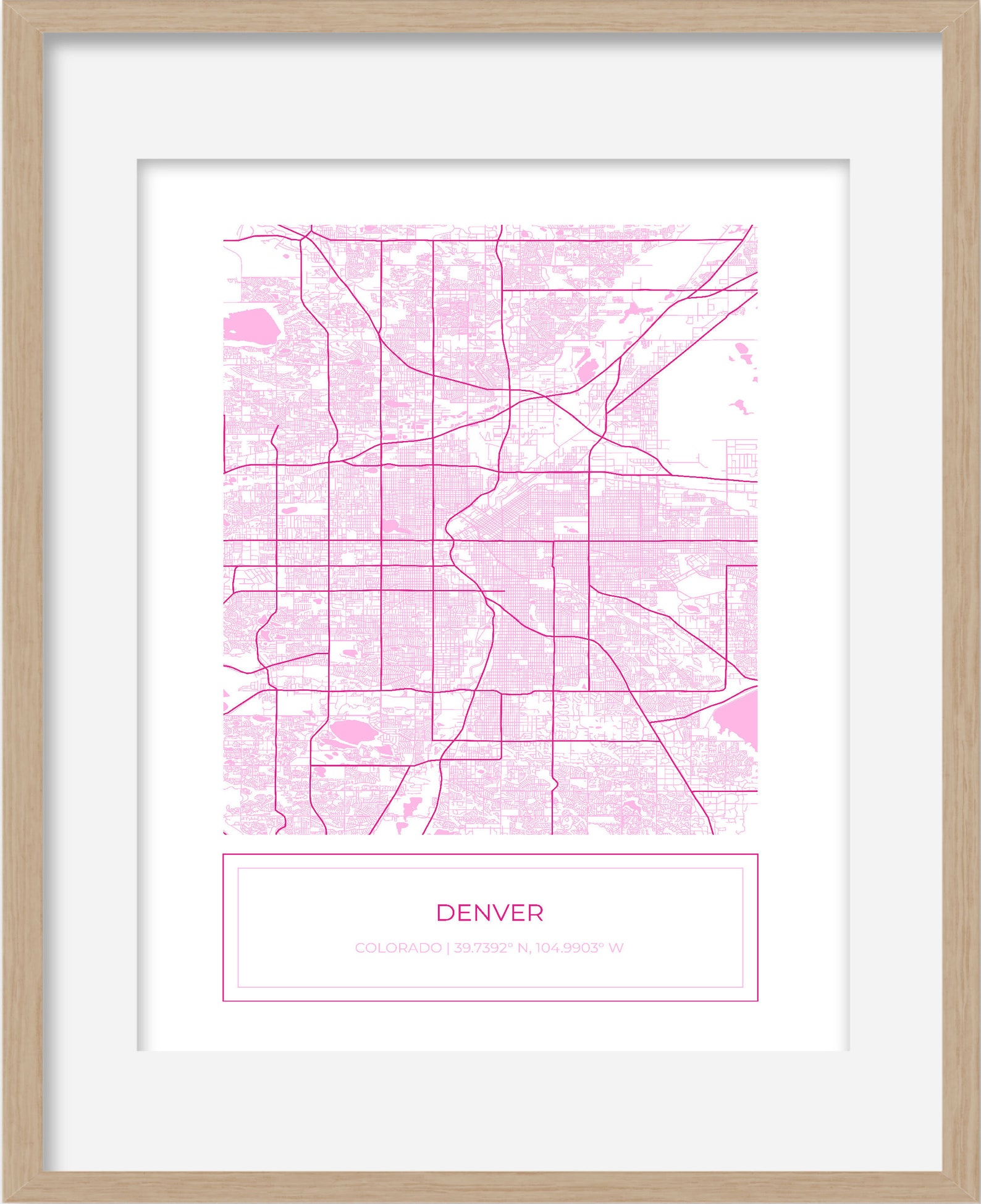 Mapa de Denver Mapa de Denver Mapa rosa de Denver Cartel de - Etsy México