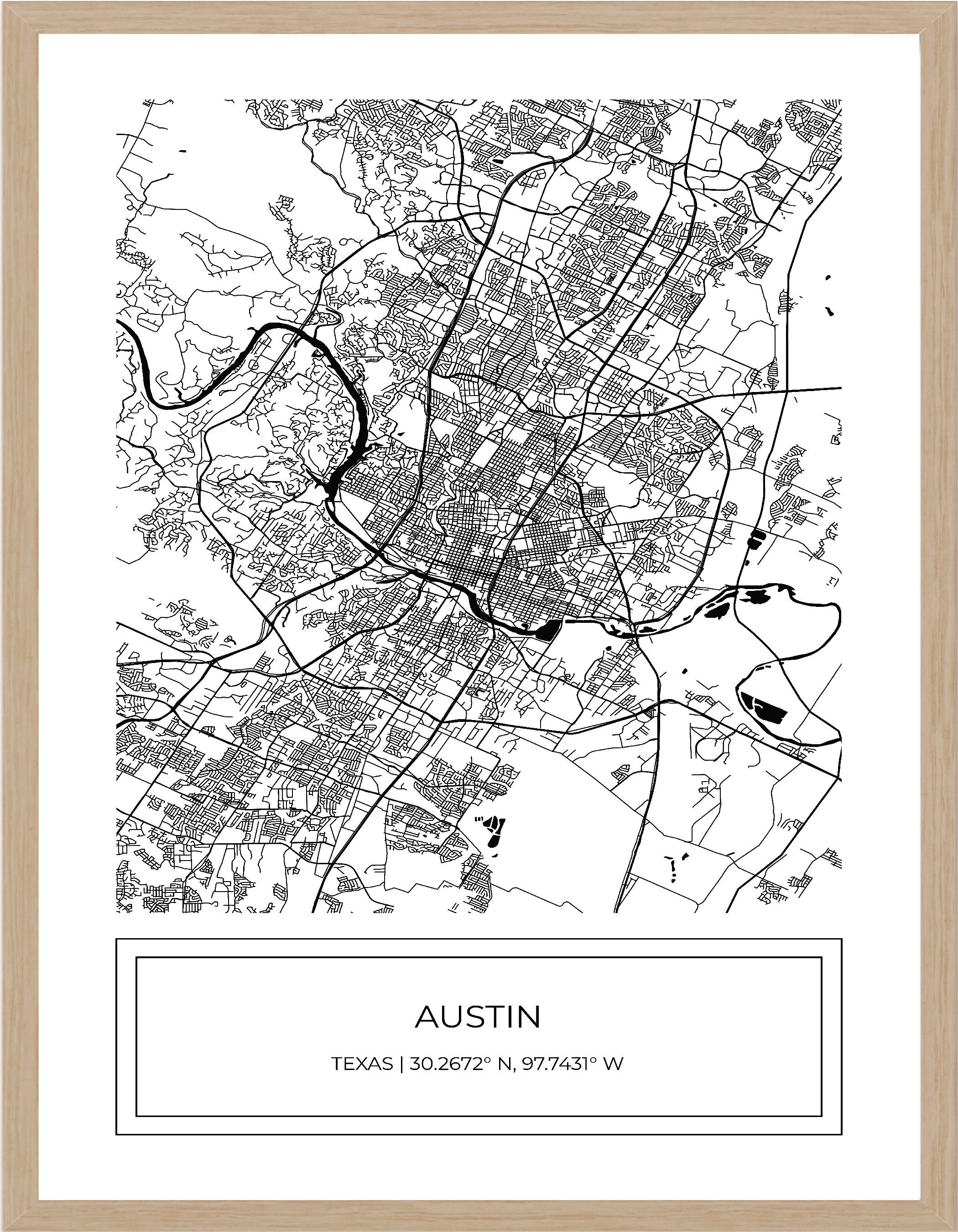 Mapa de Austin, Mapa de Austin, Mapa de Austin blanco negro, Cartel de ...