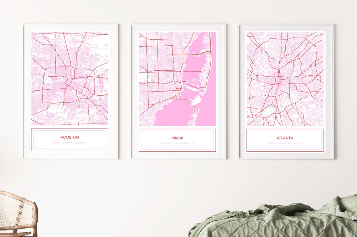 Houston Map, Map of Houston, Pink Houston Map, Houston Poster, Map of ...