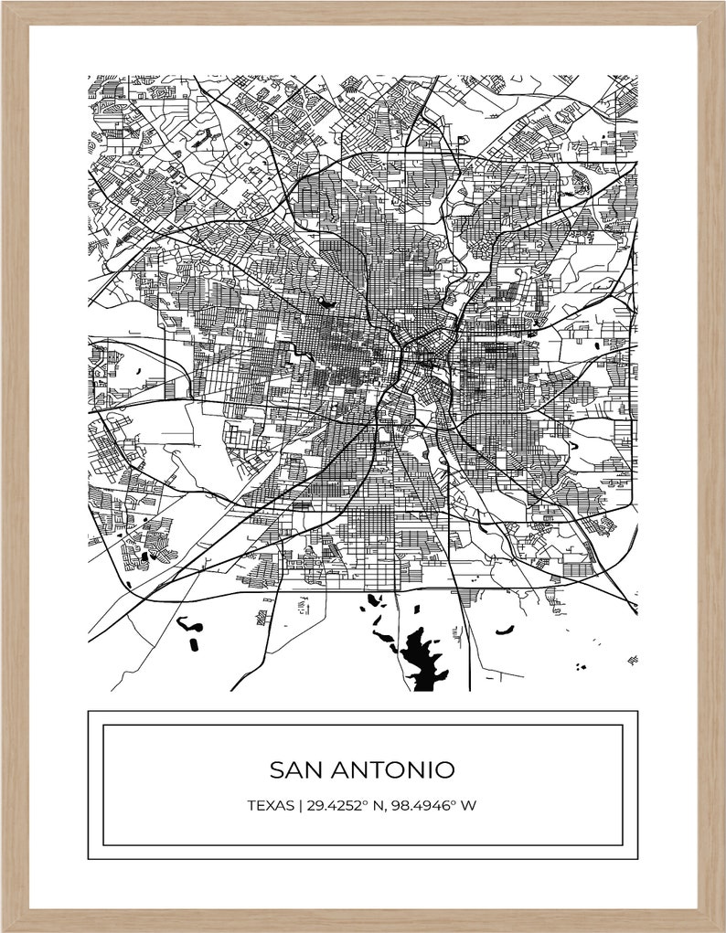 Mapa de San Antonio, Mapa de San Antonio, Mapa de San Antonio blanco negro, Cartel de San ...