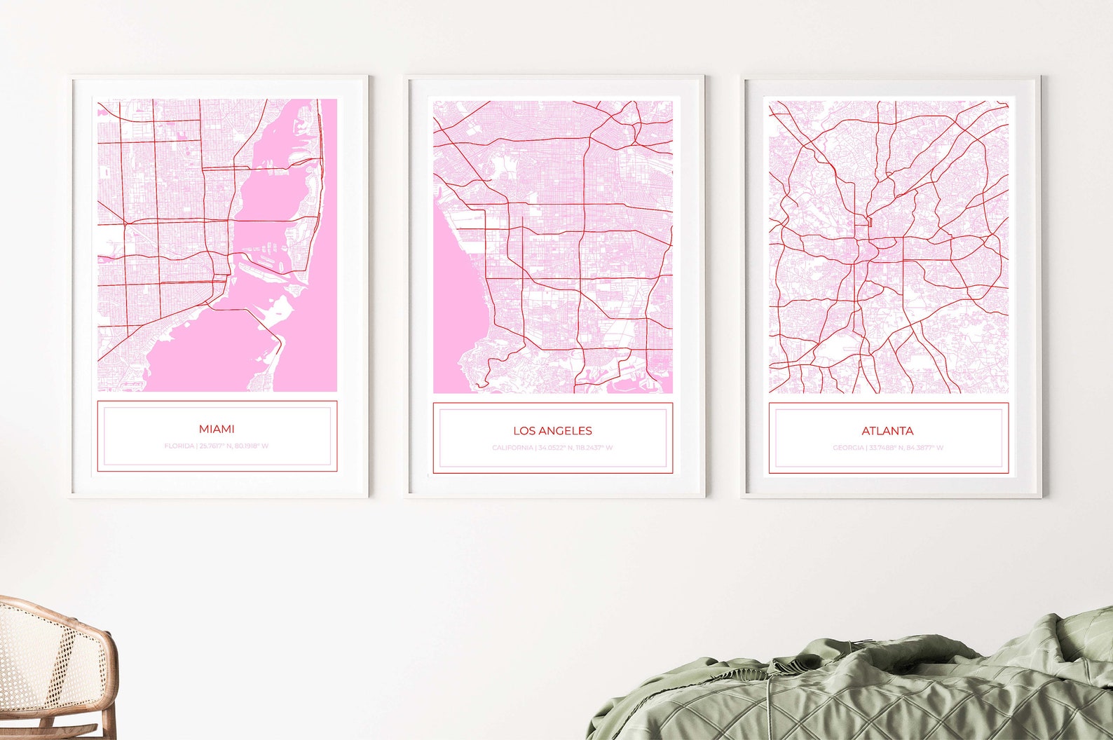 Miami Map, Map of Miami, Pink Miami Map, Miami Poster, Map of Miami ...