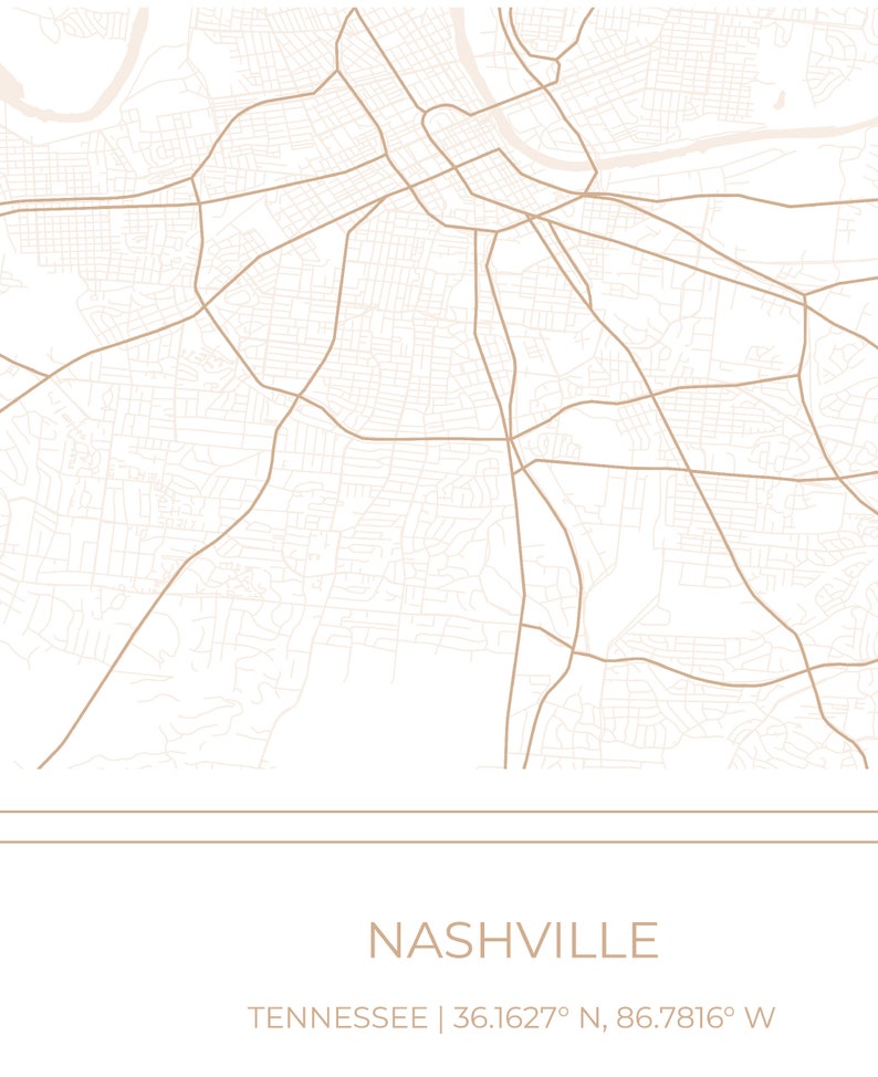 Nashville Map, Minimalist Map, Map of Nashville, Nashville Poster ...