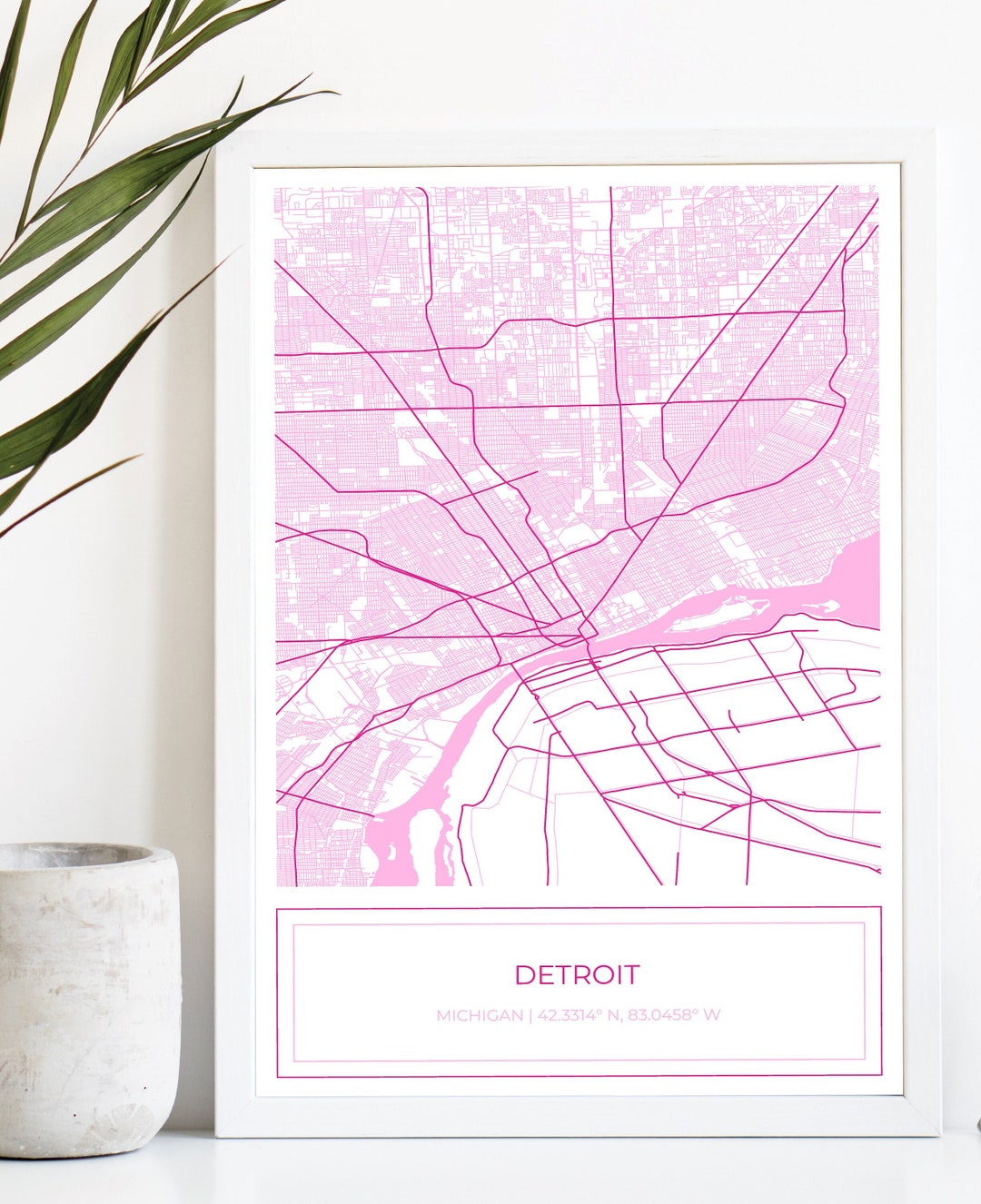 Map of Detroit Michigan Detroit Michigan Map Modern Detroit - Etsy