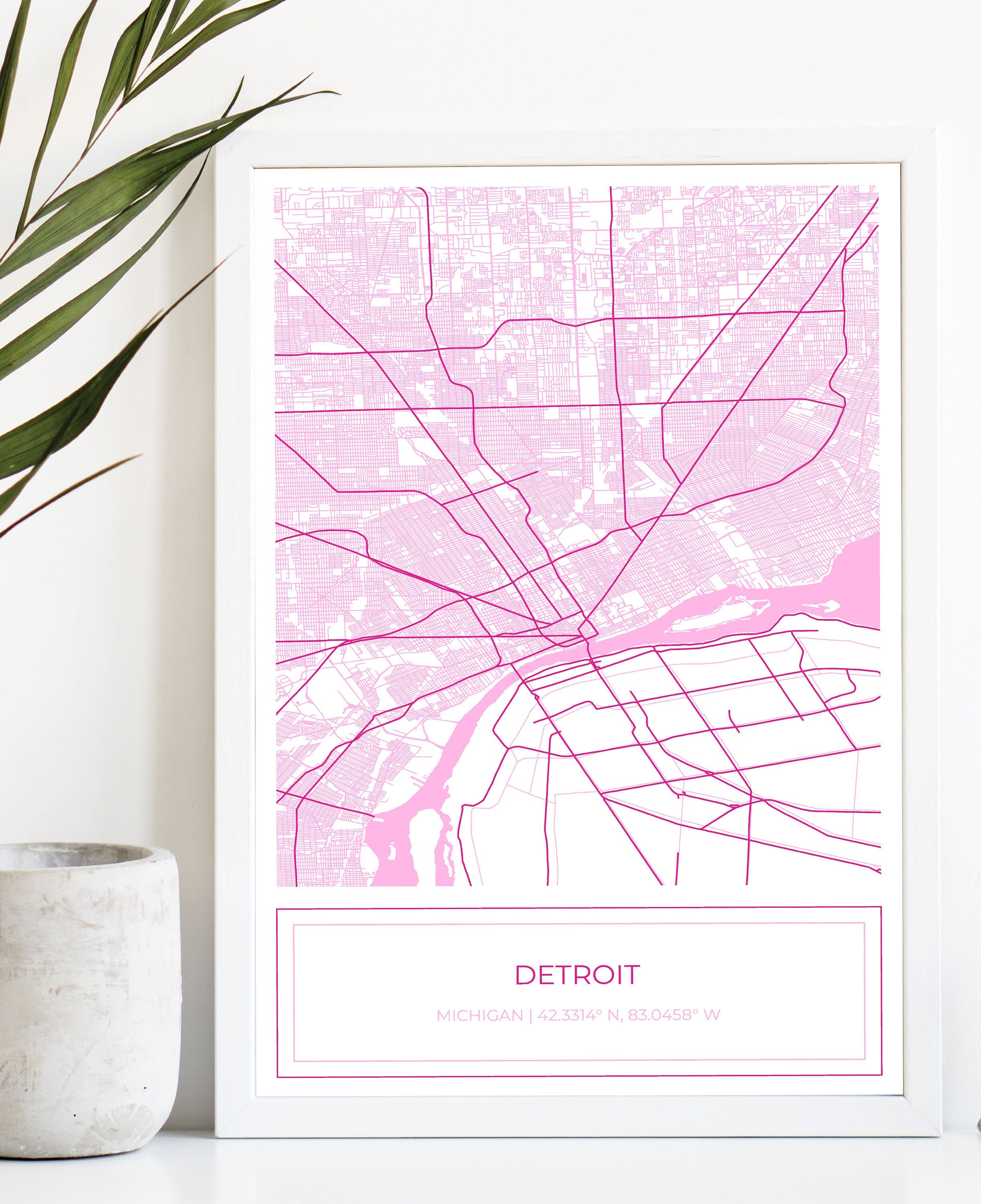 Map of Detroit Michigan Detroit Michigan Map Modern Detroit - Etsy