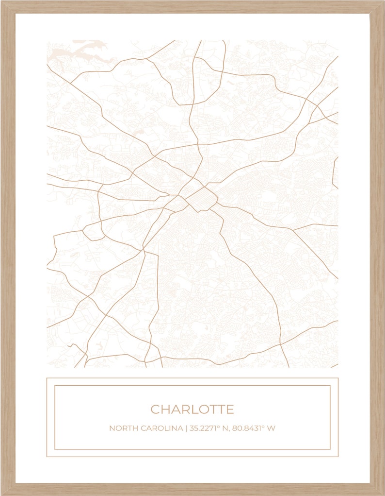 Charlotte Map, Map, Neutral Charlotte Map, Charlotte Poster, Map of ...