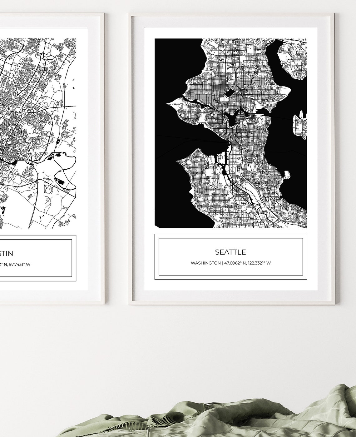 Seattle Map, Minimalist Map, Black Seattle Map, Seattle Poster, Map of ...