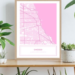Chicago Map, Map of Chicago, Pink Chicago Map, Chicago Poster, Map of ...