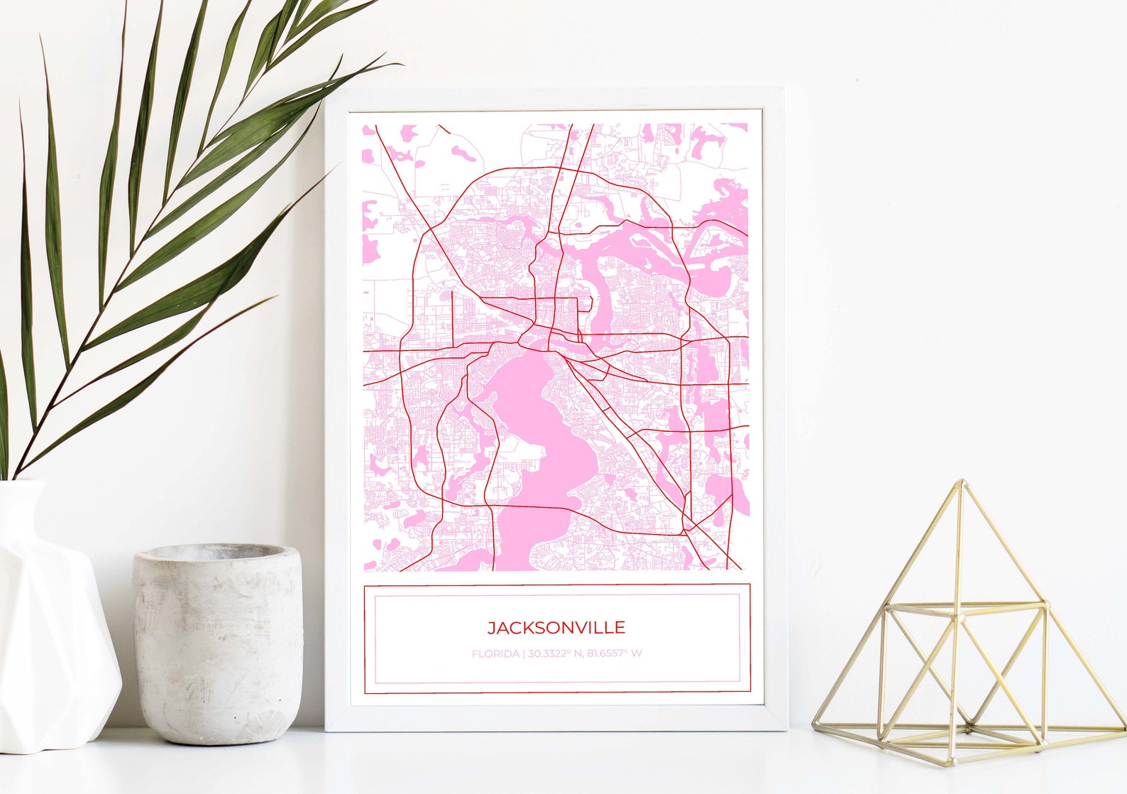 Jacksonville Map, Map of Jacksonville, Pink Jacksonville Map, Poster ...