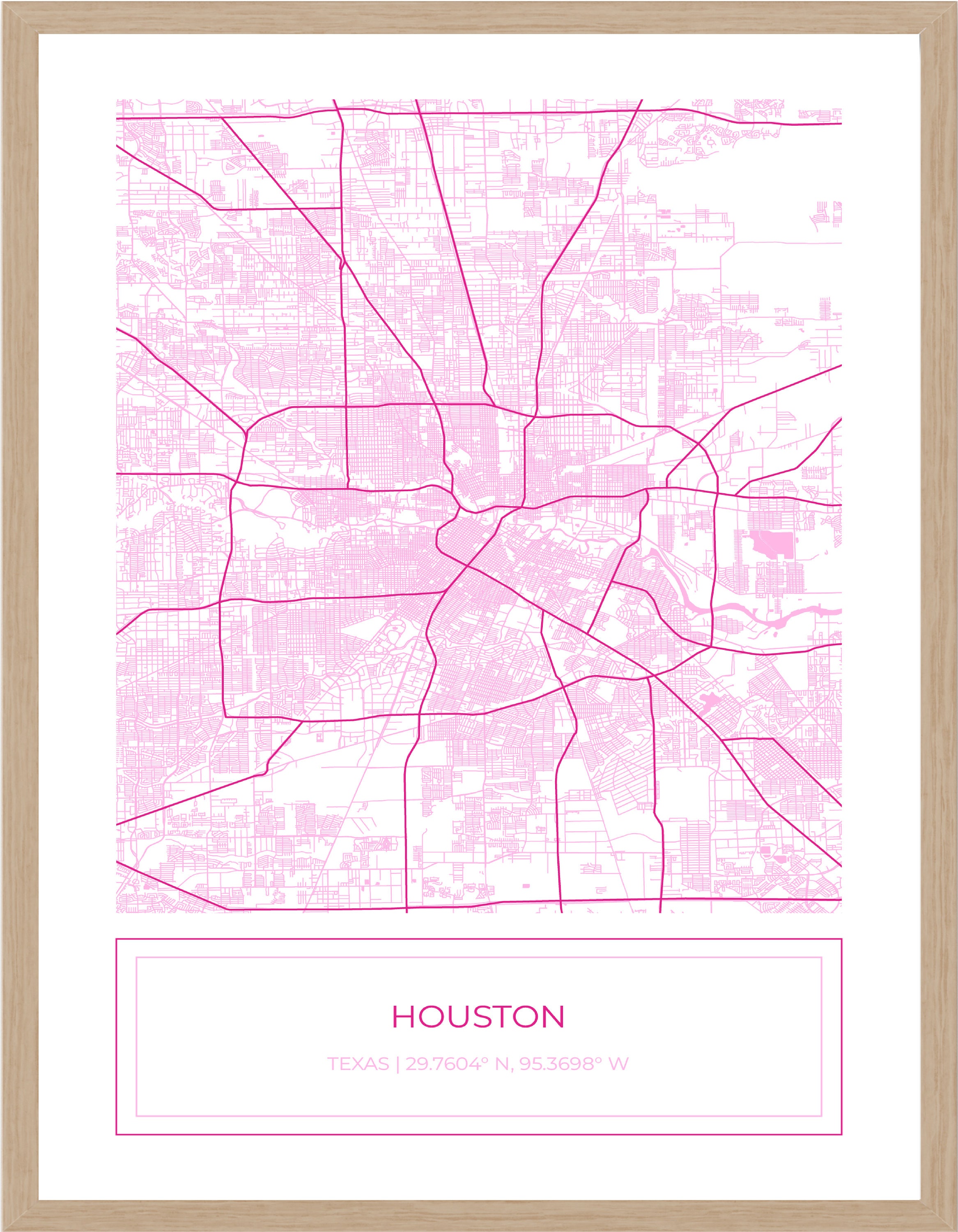 Houston Map, Map of Houston, Pink Houston Map, Houston Poster, Houston ...