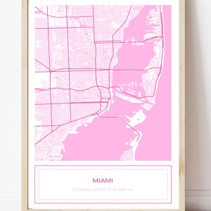 Miami Map, Map of Miami, Pink Miami Map, Miami Poster, Map of Miami ...
