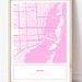 Miami Map, Map of Miami, Pink Miami Map, Miami Poster, Map of Miami ...
