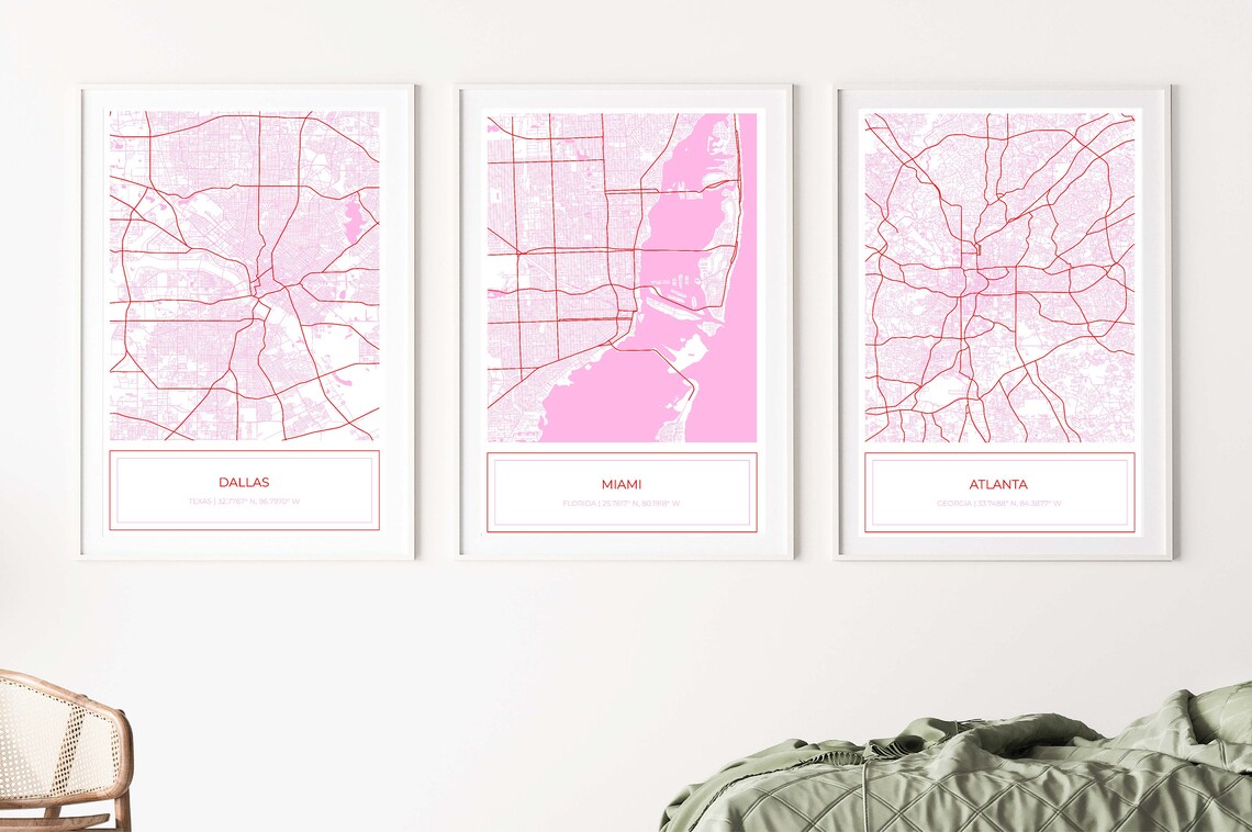 Dallas Map, Map of Dallas, Pink Dallas Map, Dallas Poster, Map of ...