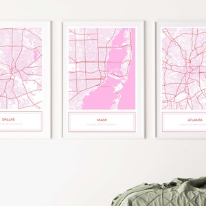 Dallas Map, Map of Dallas, Pink Dallas Map, Dallas Poster, Map of ...