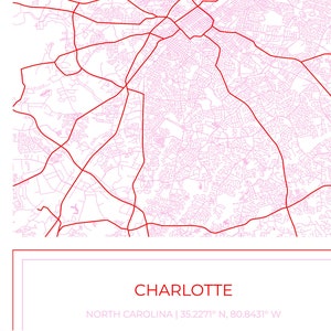 Charlotte Map, Map of Charlotte, Pink Charlotte Map, Charlotte Poster ...