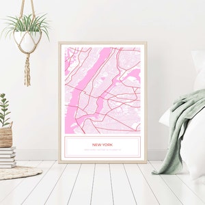 New York City Map, Map New York City, Pink Map, New York City Poster ...