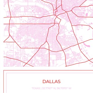 Dallas Map, Map of Dallas, Pink Dallas Map, Dallas Poster, Map of ...