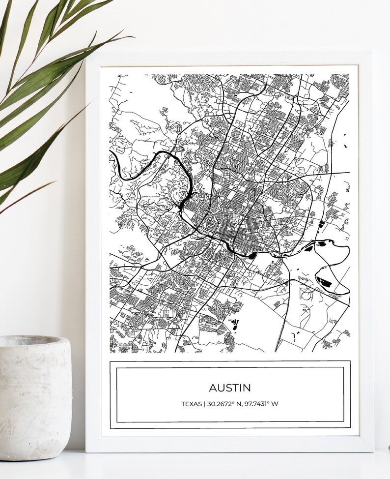 Austin Map, Map of Austin, Black White Austin Map, Austin Poster, City ...