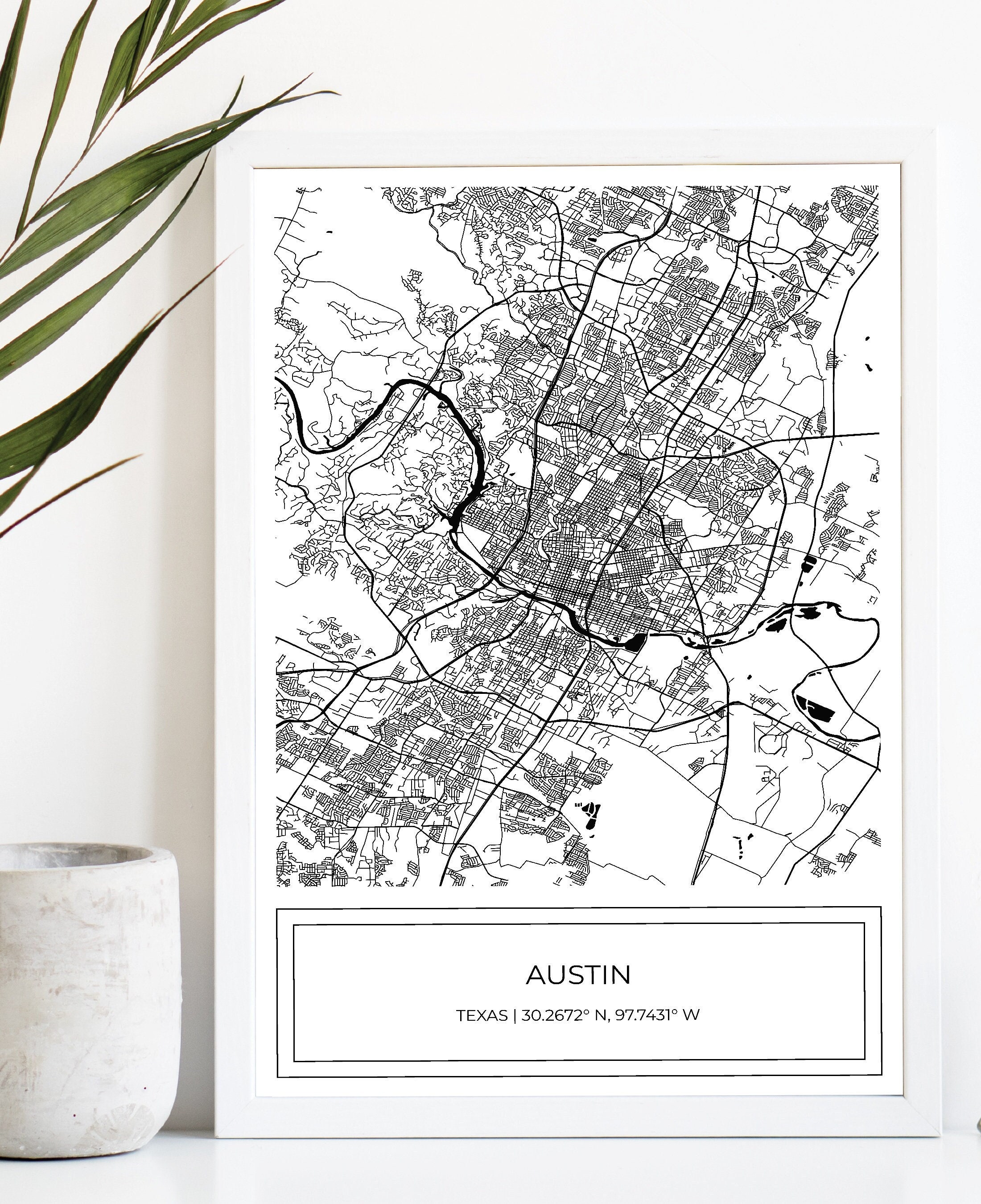 Mapa de Austin, Mapa de Austin, Mapa de Austin blanco negro, Cartel de ...
