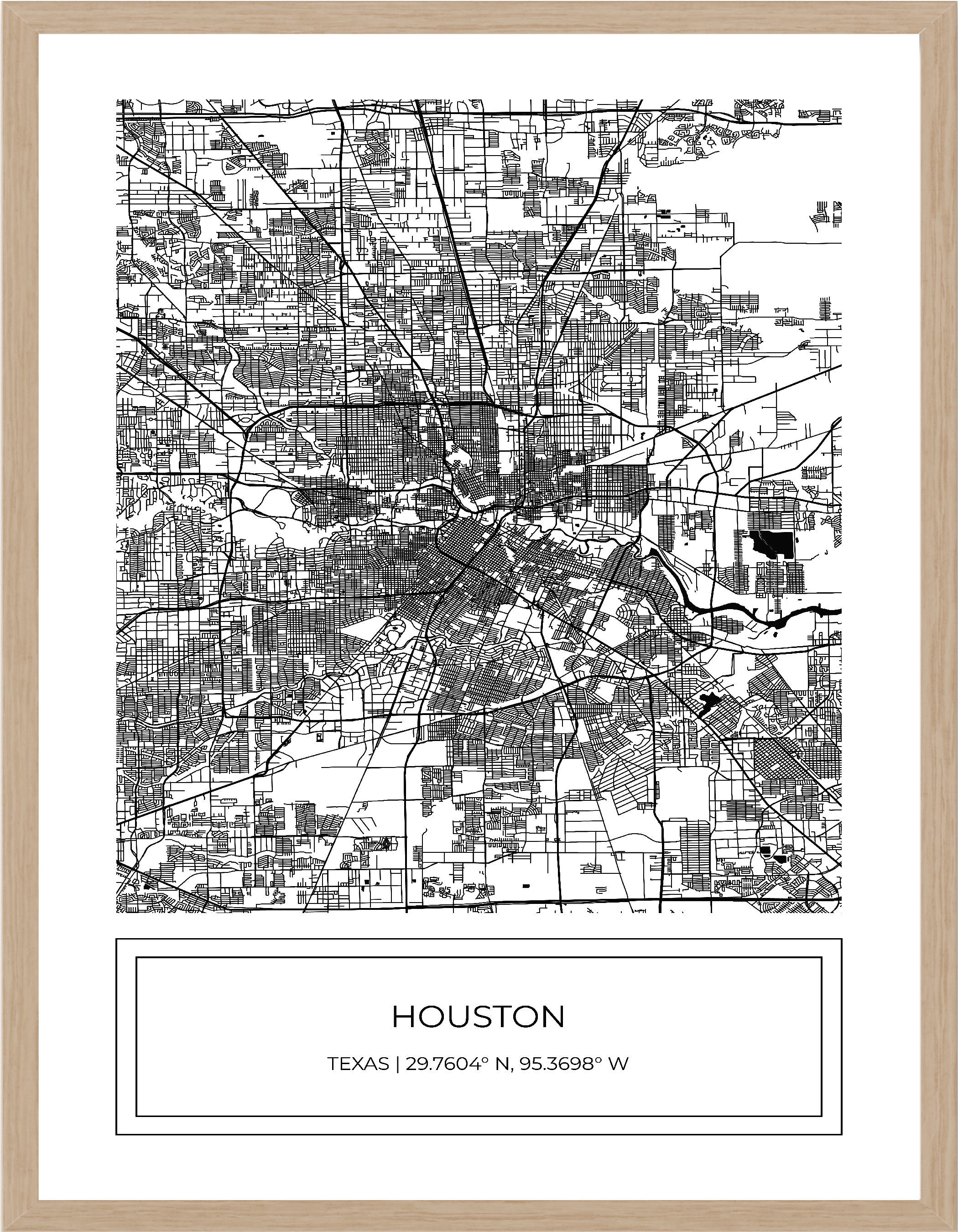Houston Map, Map of Houston, Black White Houston Map, Houston Poster ...