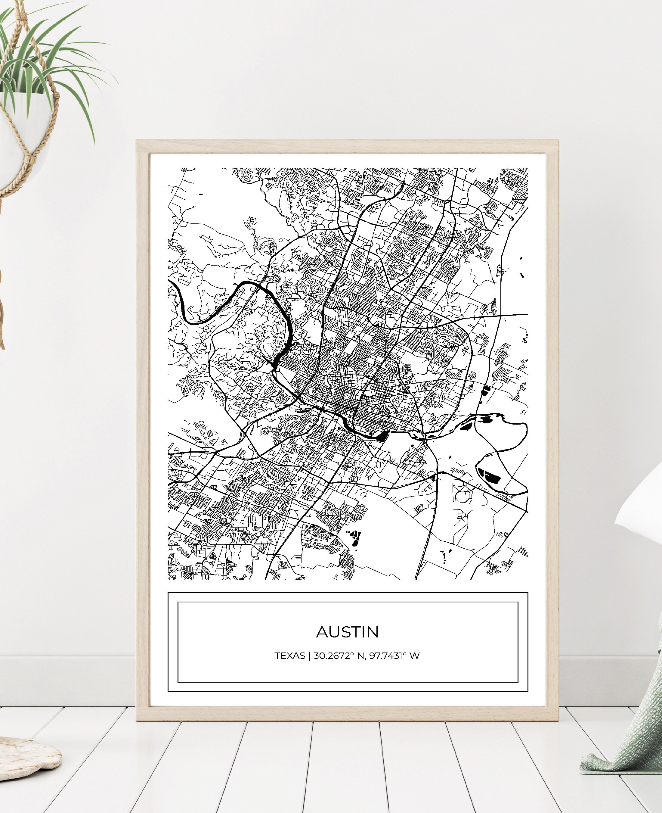 Mapa de Austin, Mapa de Austin, Mapa de Austin blanco negro, Cartel de ...