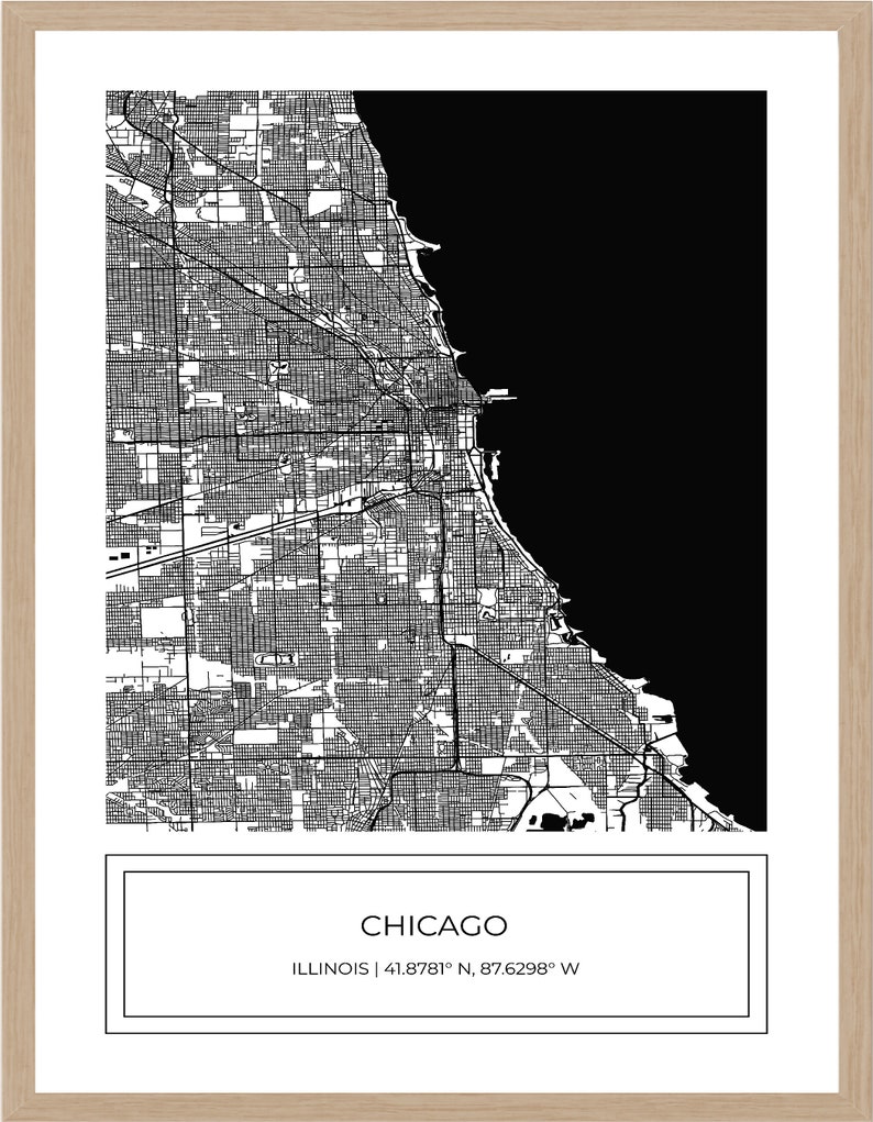 Chicago Map, Map of Chicago, Black White Chicago Map, Chicago Poster ...