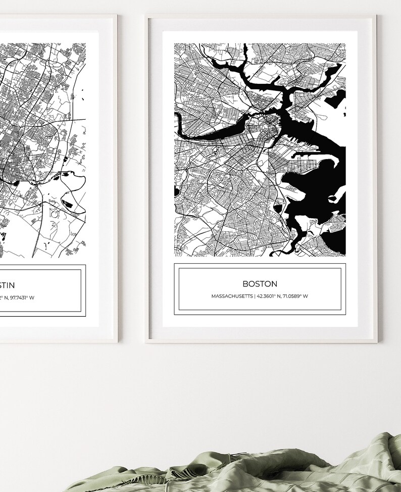 Boston Map, Map of Boston, Black Boston Map, Boston Poster, Map of ...