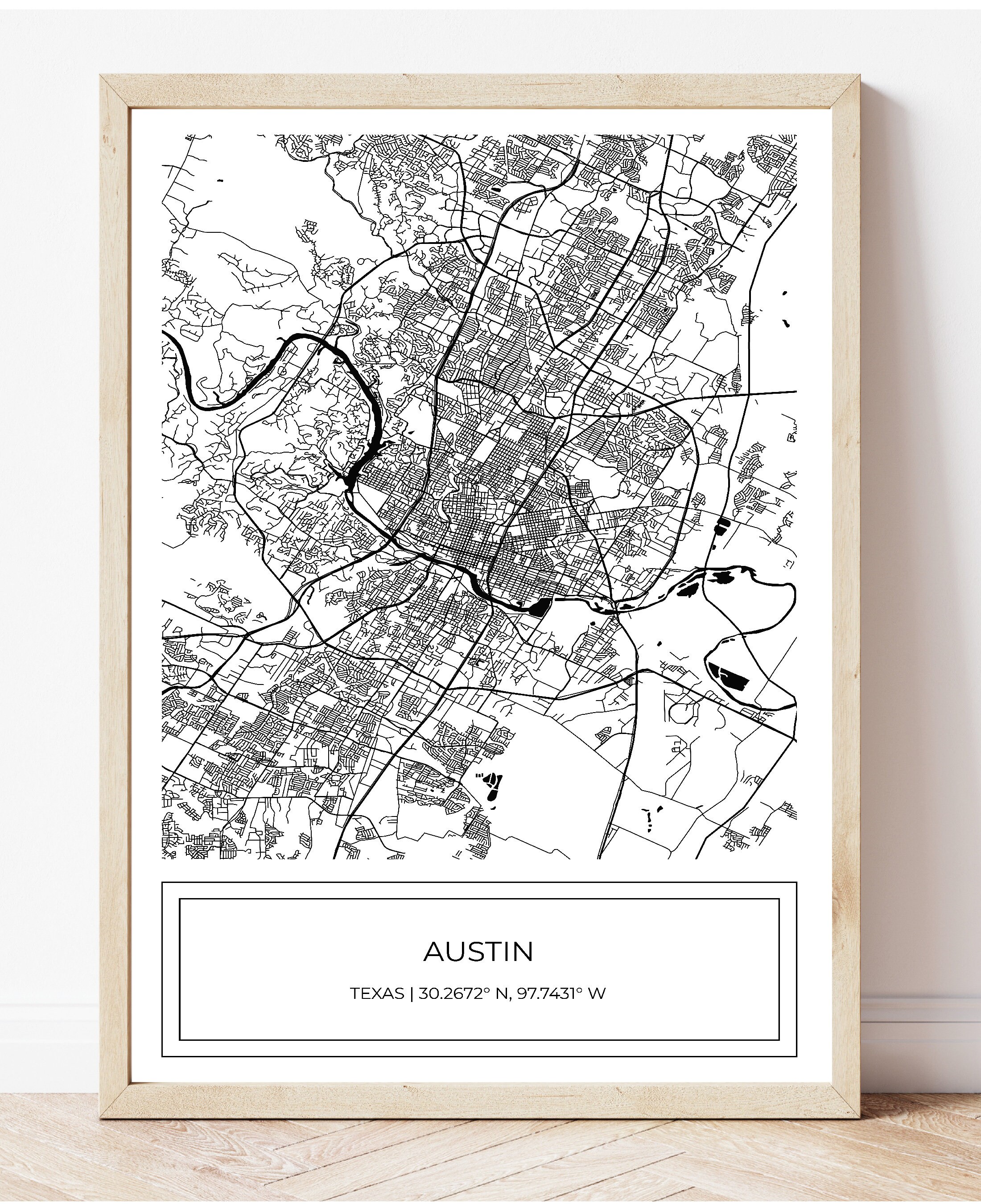 Mapa de Austin, Mapa de Austin, Mapa de Austin blanco negro, Cartel de ...