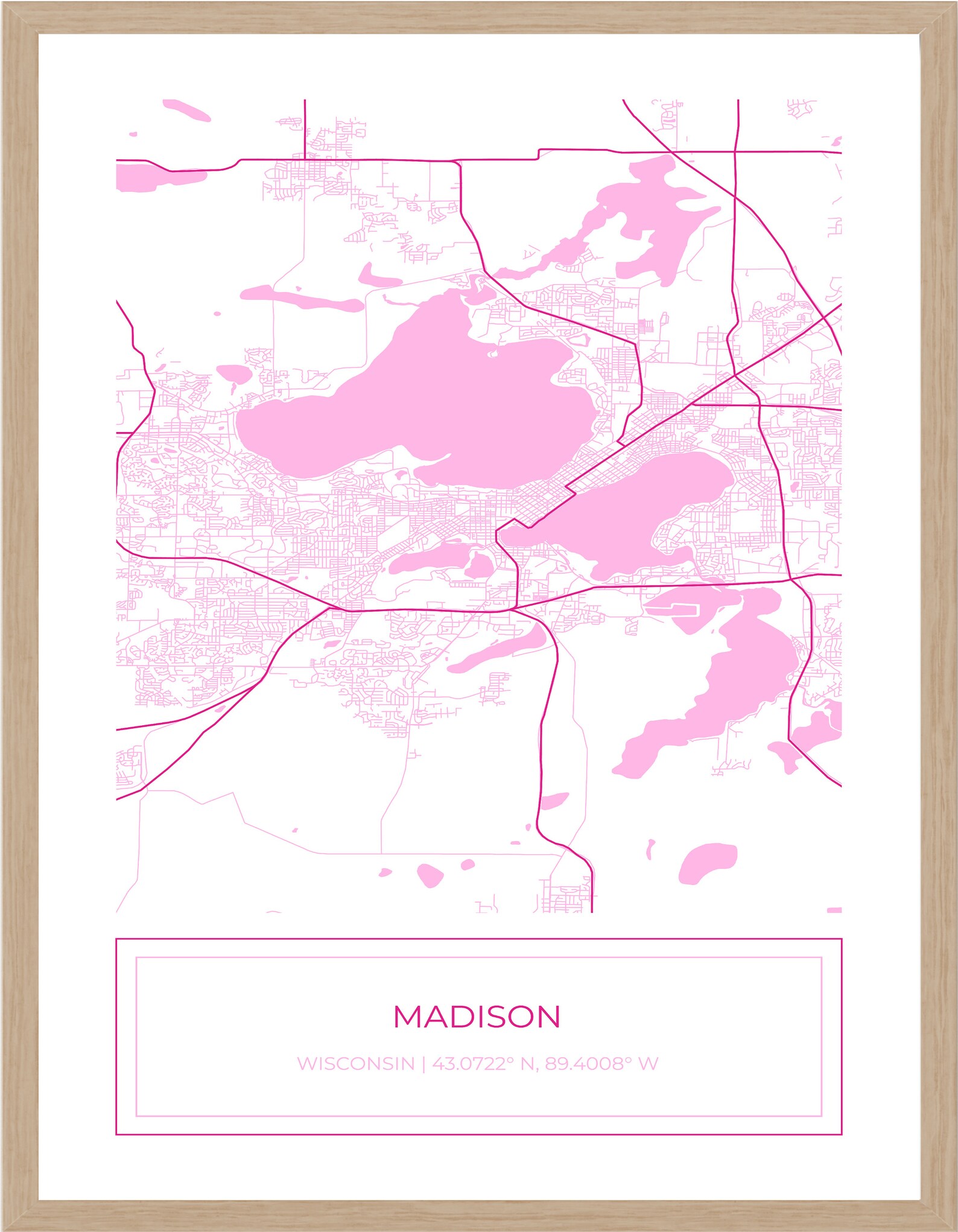 Madison Map, Map of Madison, Pink Madison Map, Madison Poster, Map of ...