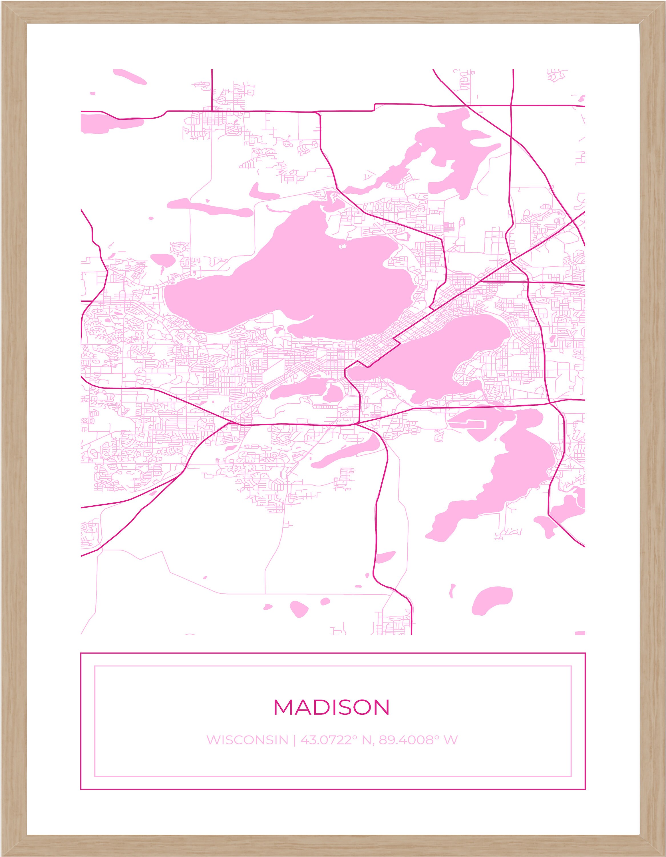 Madison Map Map of Madison Pink Madison Map Madison Poster - Etsy